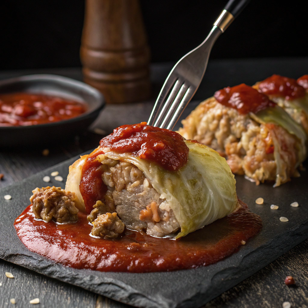 Creepy Cabbage Rolls with Blood-Red Tomato Sauce - Boast Recipes