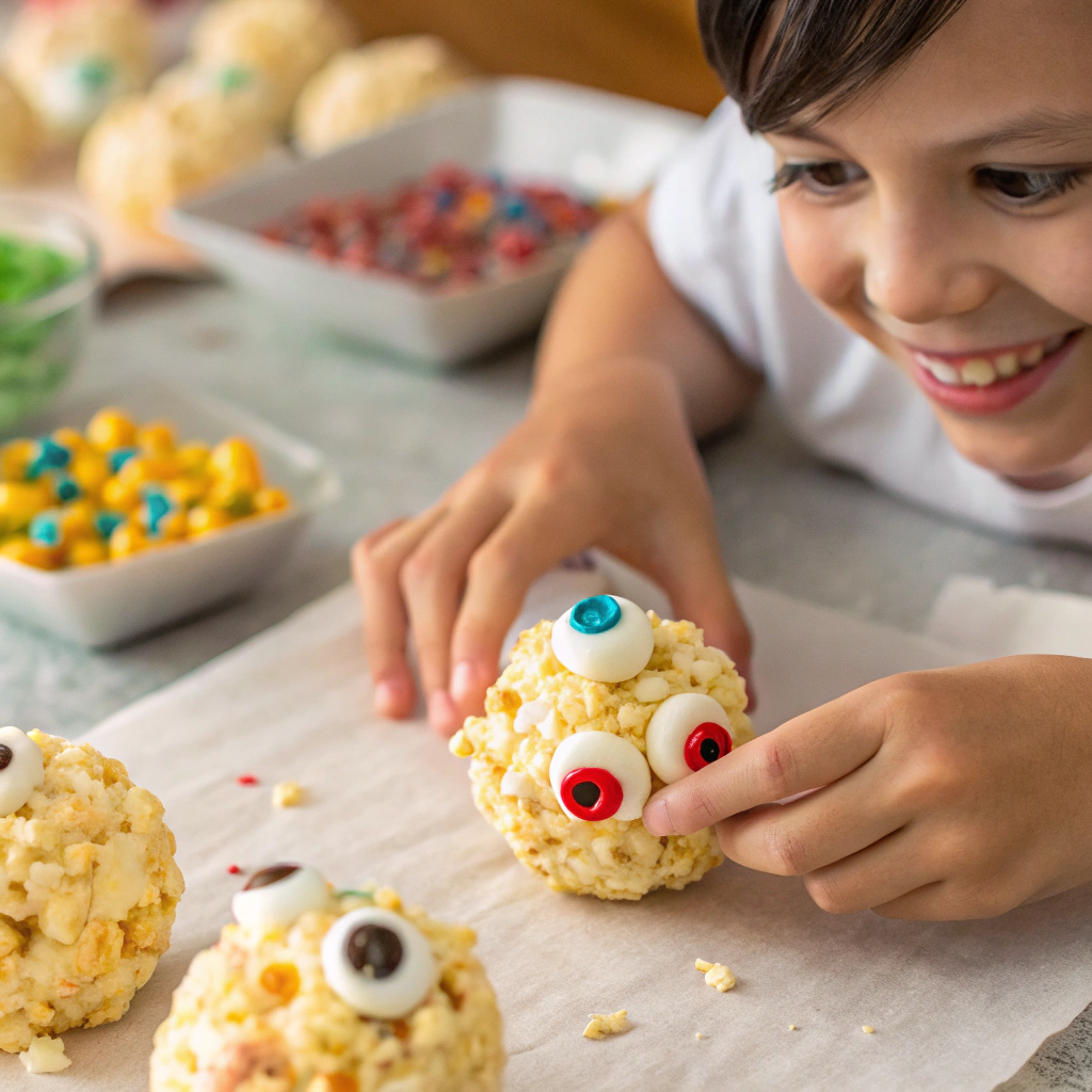 Monster Popcorn Balls with Candy Eyes - Boast Recipes